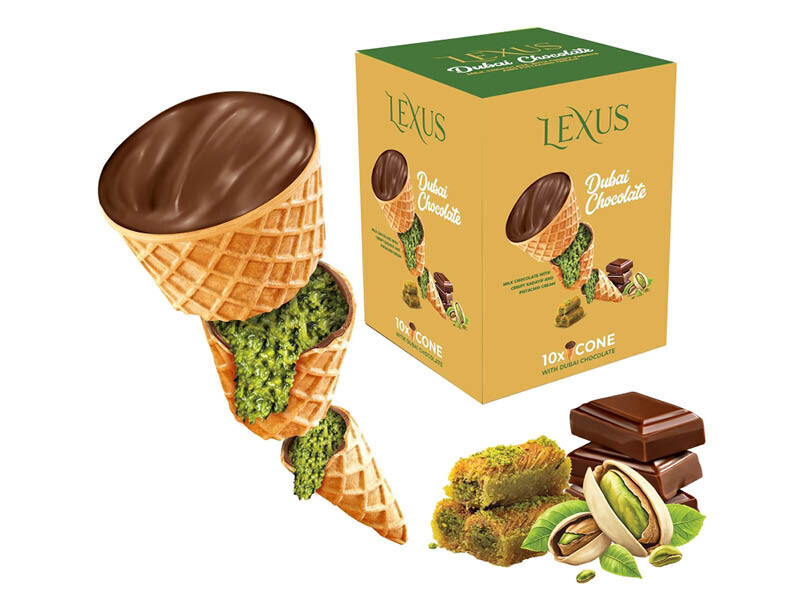 Lexus Pistachio Dubai Chocolate CONES (10x13,5g) - PROCASH FOOD